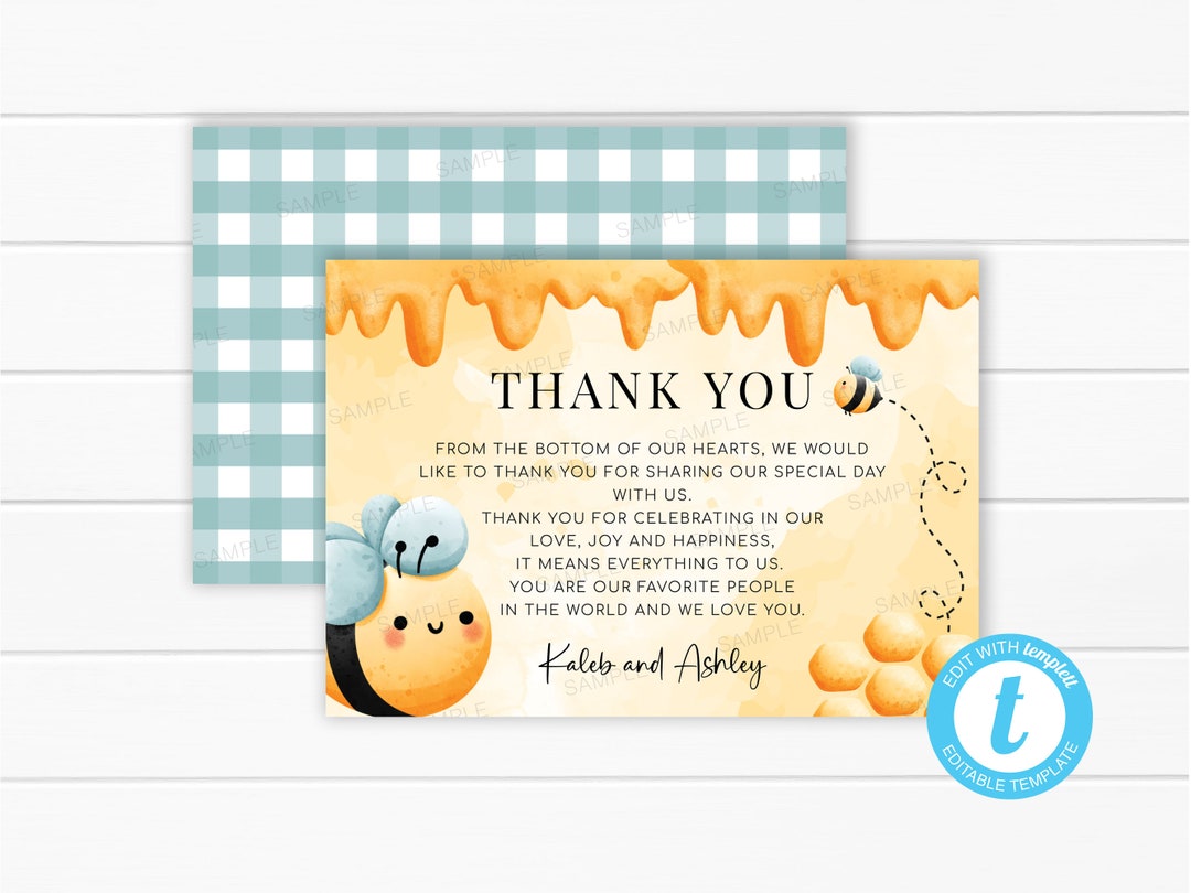 Bee Thank You Card | Bee Thank You Note | Bee Thank You Letter | Bee ...