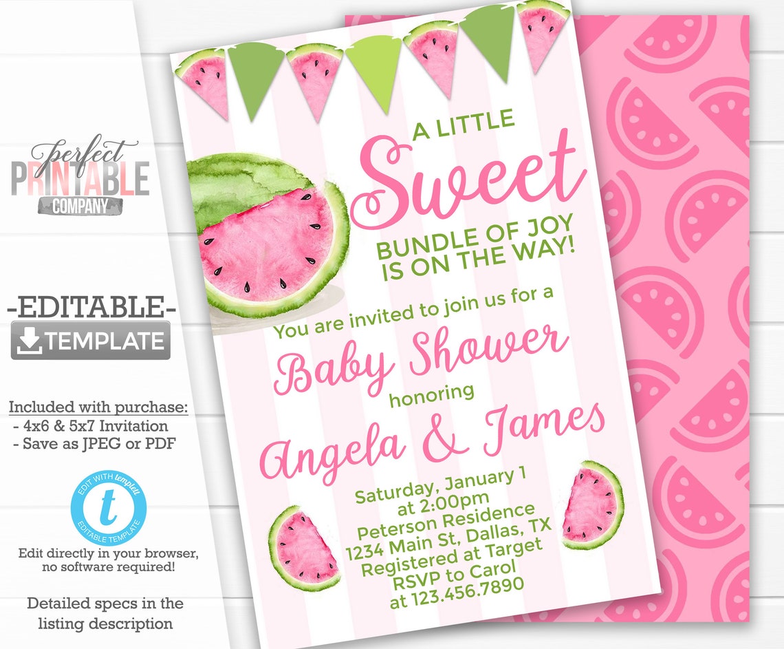 Watermelon Baby Shower Invitation Watermelon Invite - Etsy