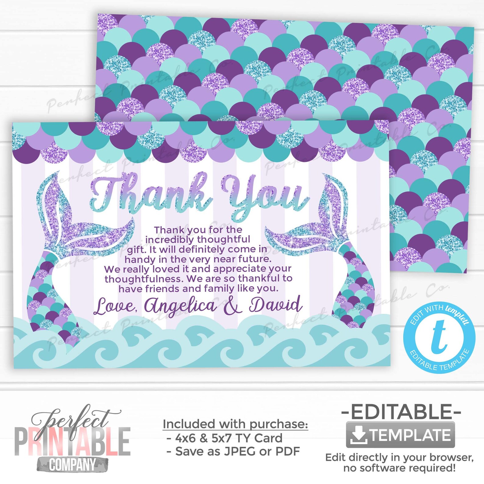Mermaid Thank You Card Mermaid Thank You Note Mermaid - Etsy
