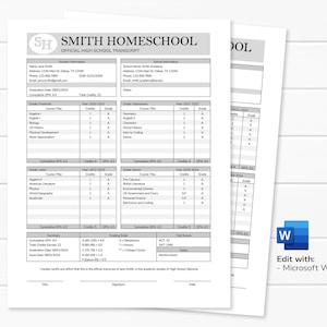 Homeschool Transcript - High School Transcript - Report Card - Fillable ...