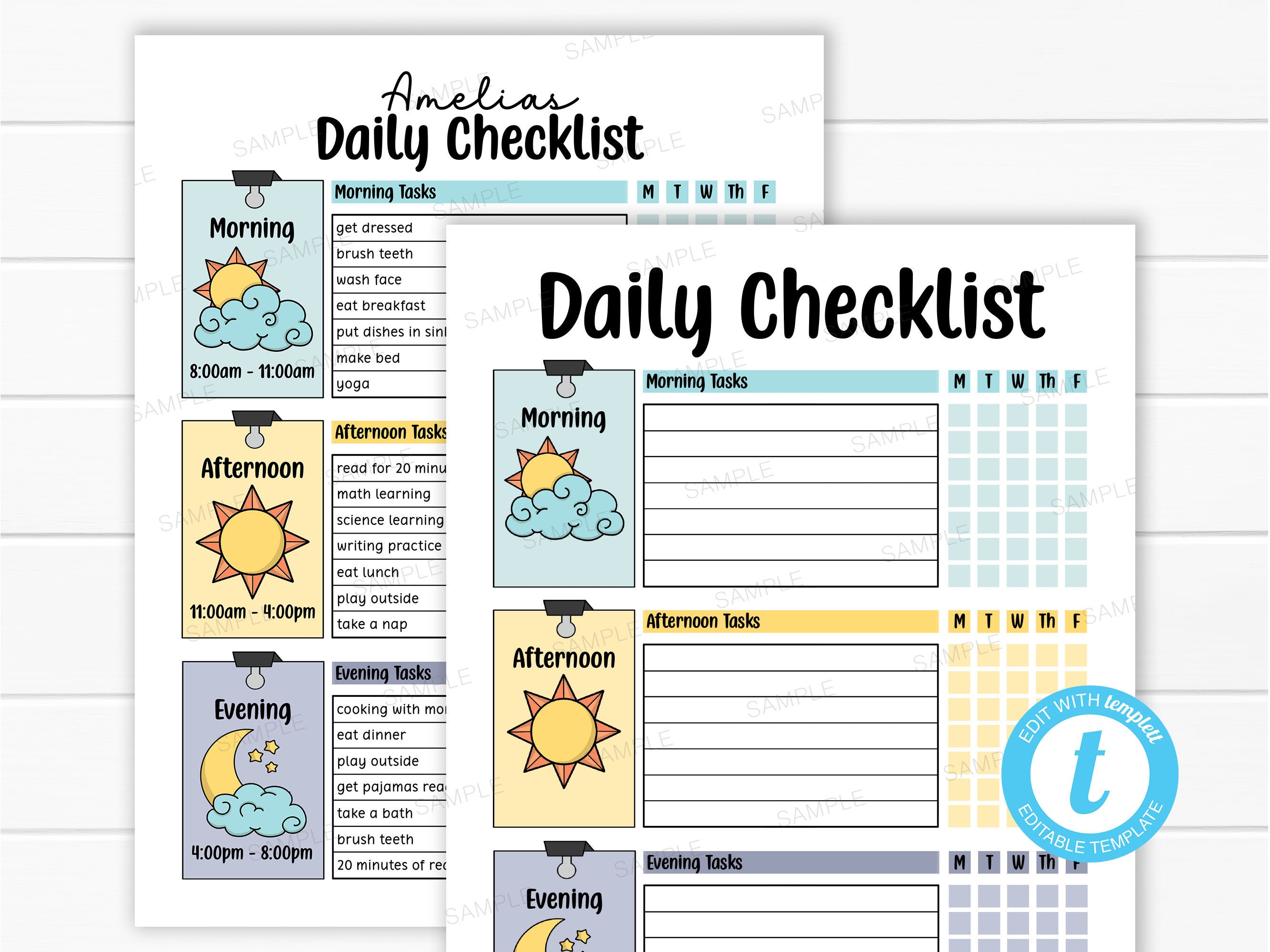 Printable Daily Checklist for Kids, Editable Daily Responsibility Chart ...