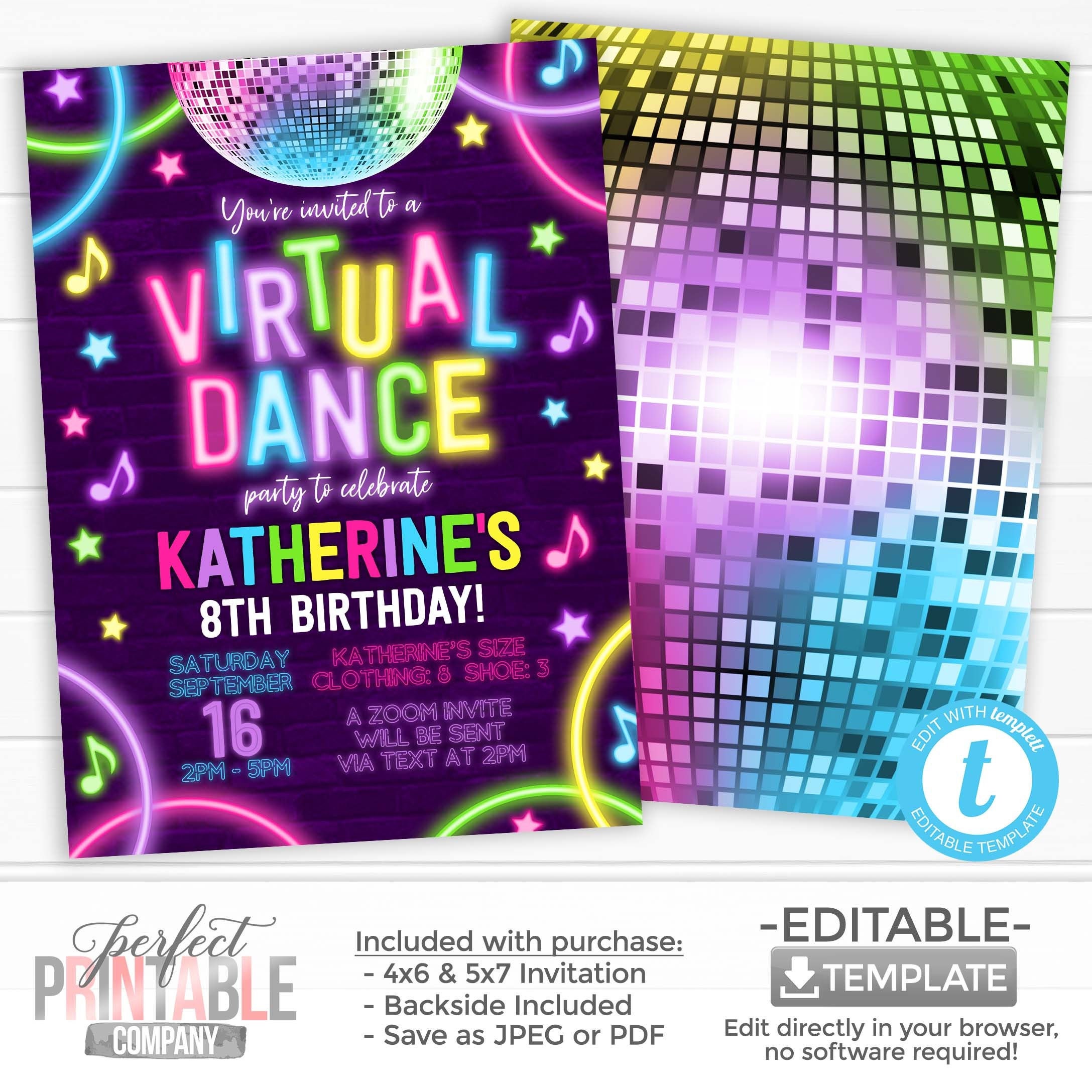 Virtual Dance Party Invitation Glow in the Dark Birthday | Etsy