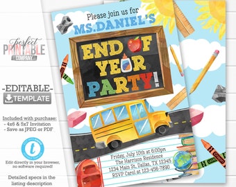 End of Year Party Invitation, Last Day of School Party Invitation ...