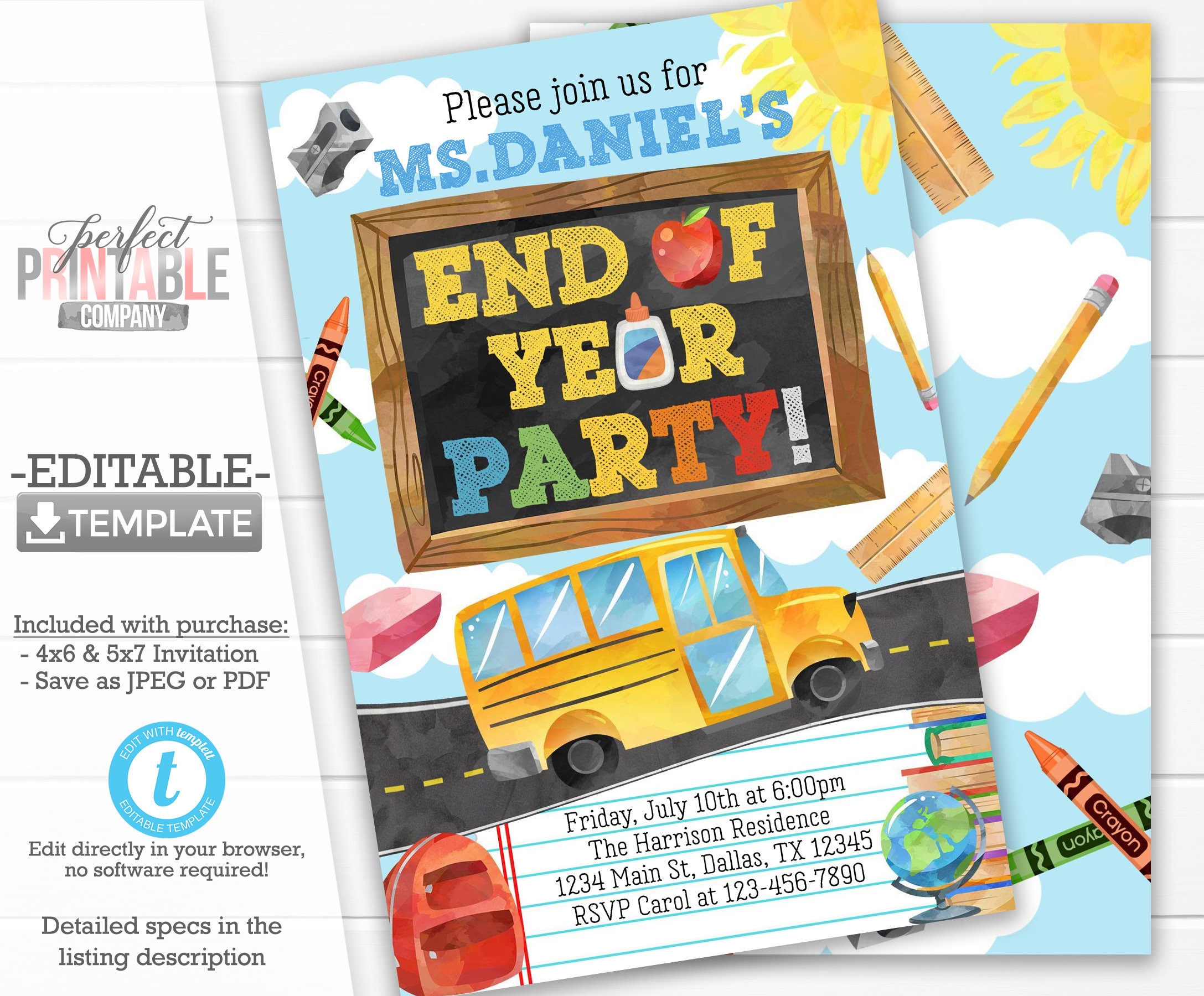 End of Year Party Invitation, Last Day of School Party Invitation ...