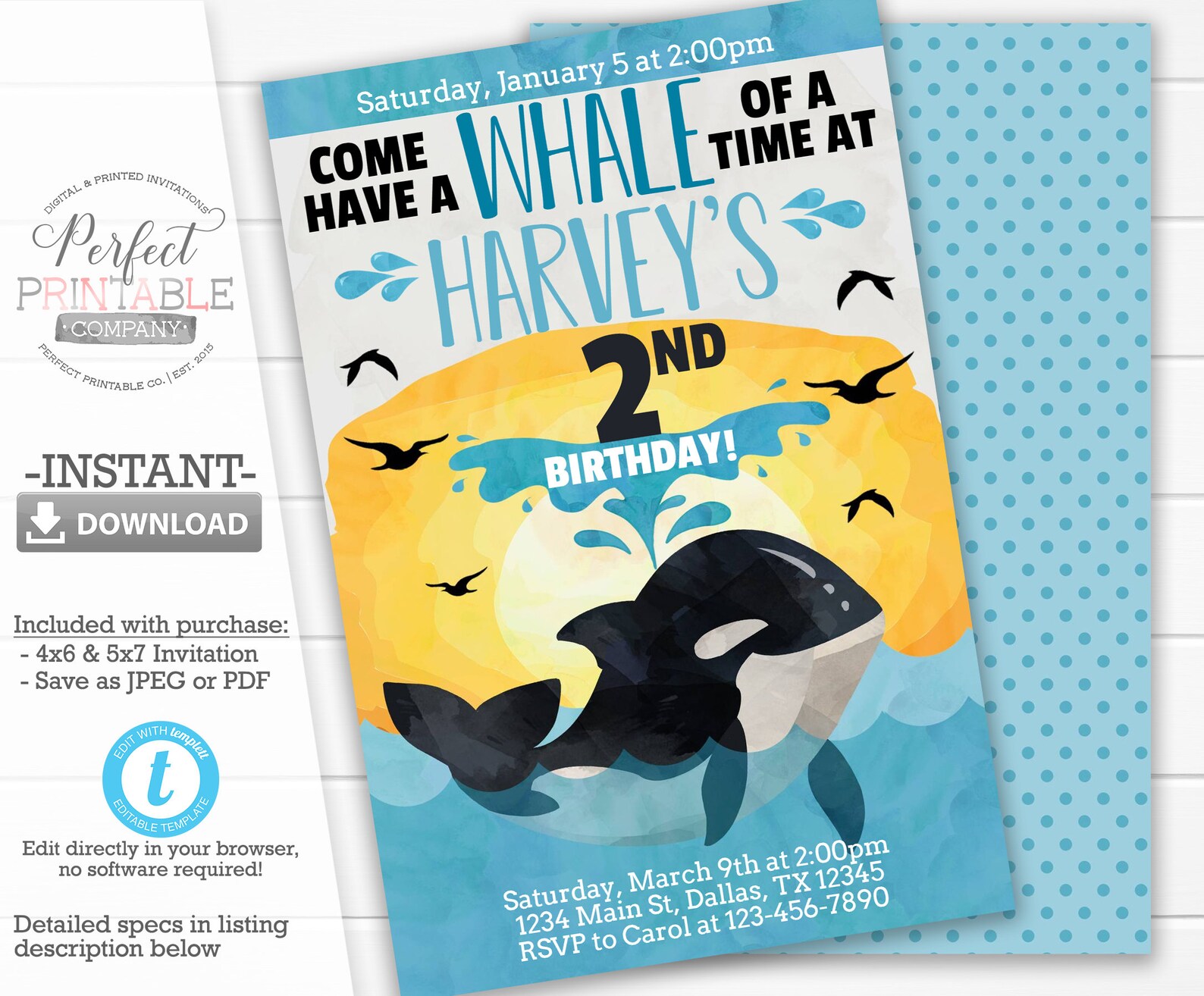Orca Whale Birthday Invitation Orca Whale Invitation Killer | Etsy