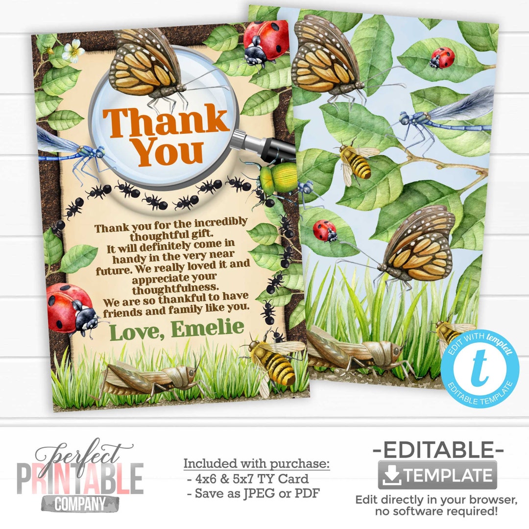 Insect Thank You Card, Bug Thank You Card, Insect Thank You Note, Bug ...