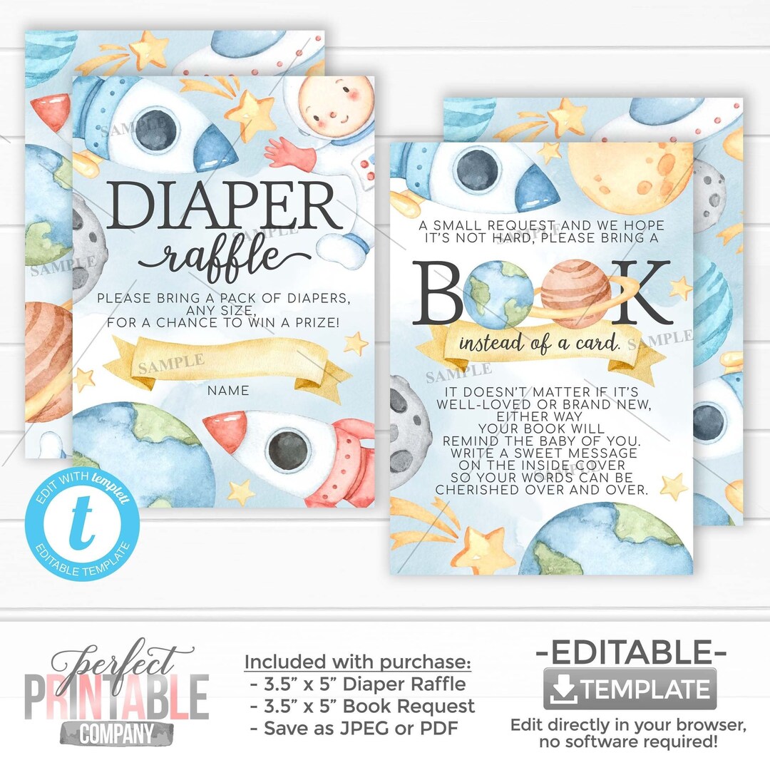 Outer Space Baby Shower Insert, Solar System Diaper Raffle Card ...