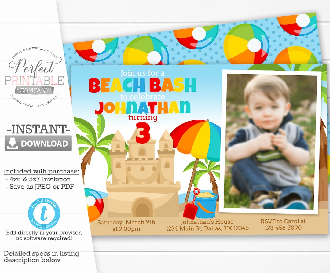Sandcastle Birthday Invitation, Sandcastle Invite, Beach Bash ...