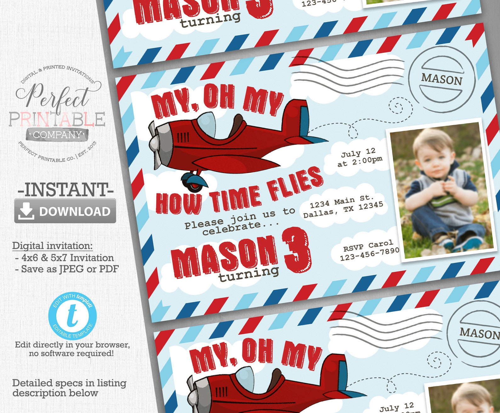 Airplane Birthday Party Invitation, Airplane Invitation, Airplane ...