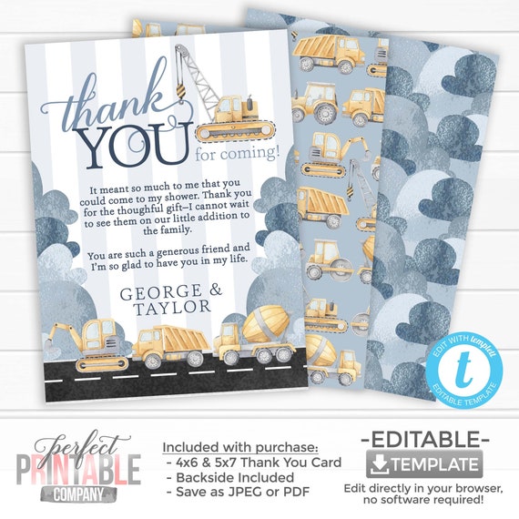 Construction Thank You Card Building Thank You Card Dump | Etsy