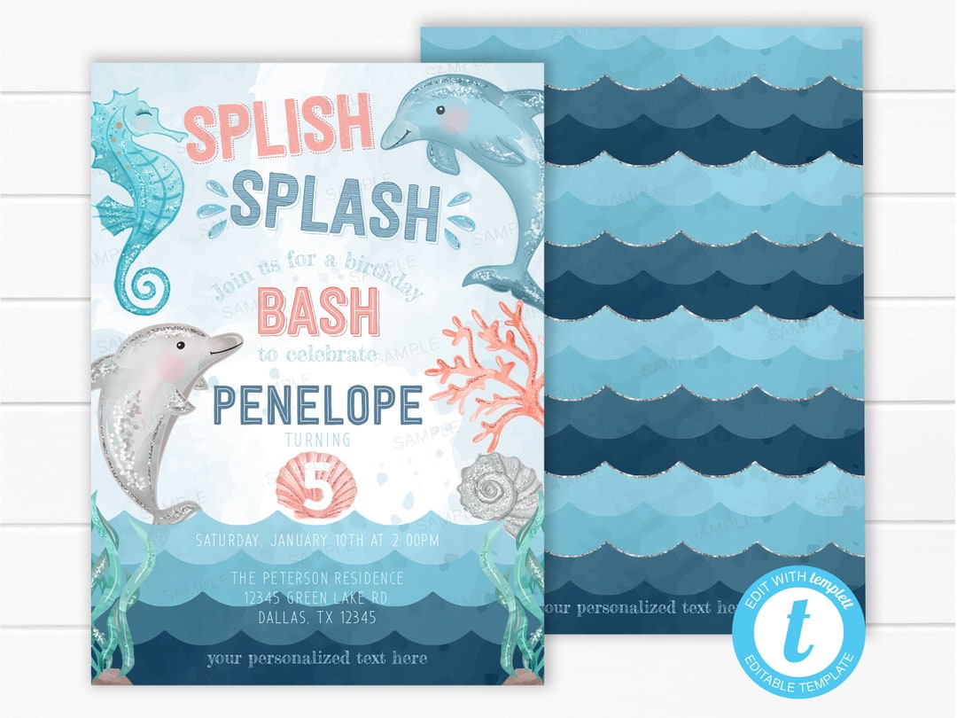 Dolphin Birthday Invitation, Dolphin Invite, Dolphin Birthday Party ...