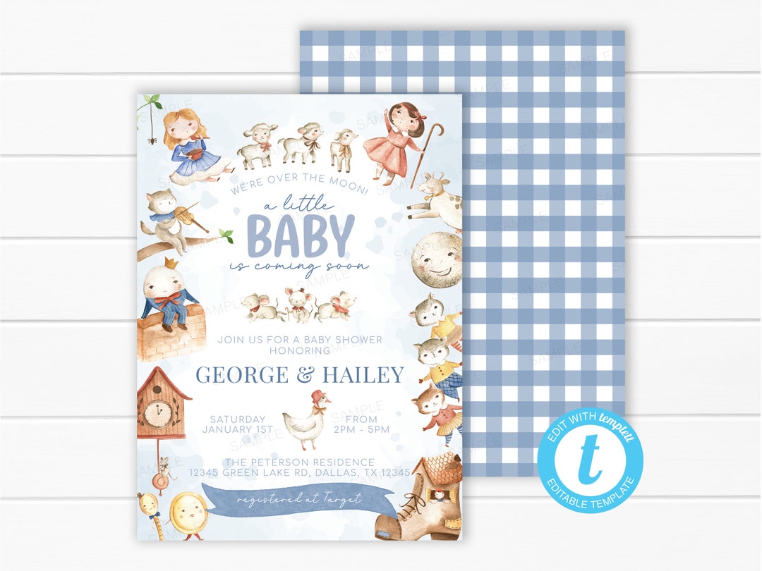 Nursery Rhyme Baby Shower Invitation - Mother Goose Invite - Fairytale ...
