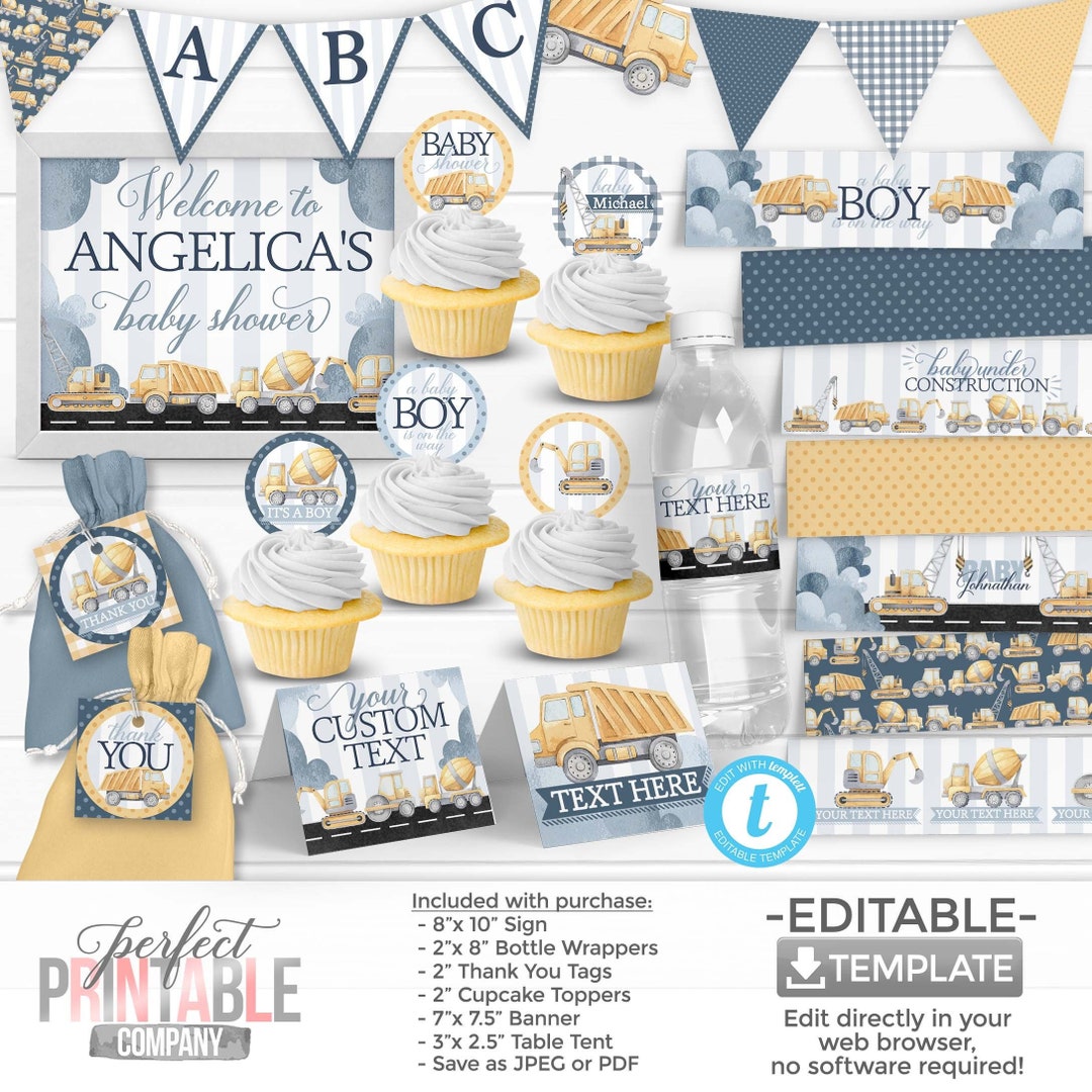 Construction Baby Shower Decorations, Construction Baby Shower Bundle ...