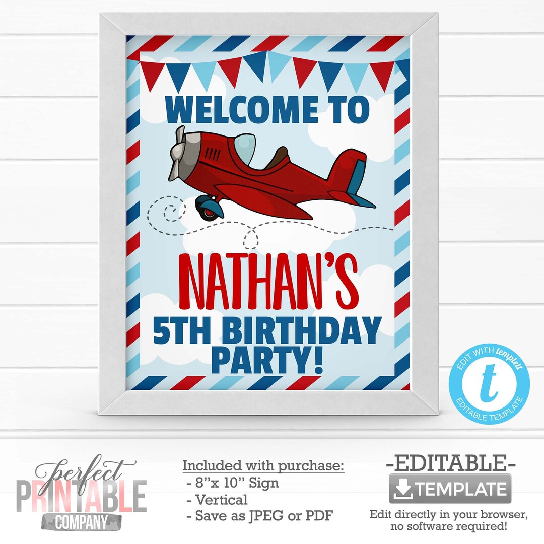 Vintage Airplane Welcome Sign, Airplane Happy Birthday Sign, Plane ...