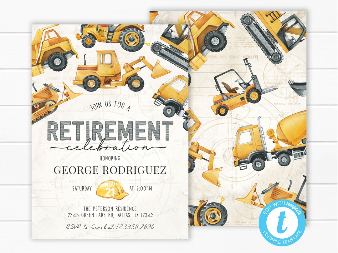 Construction Retirement Party Invitation, Construction Retirement ...