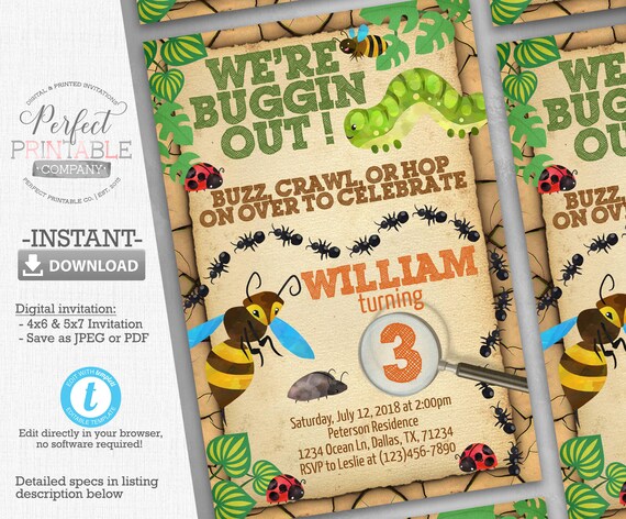 Insect Birthday Party Invitation Insect Invite Bug Birthday | Etsy