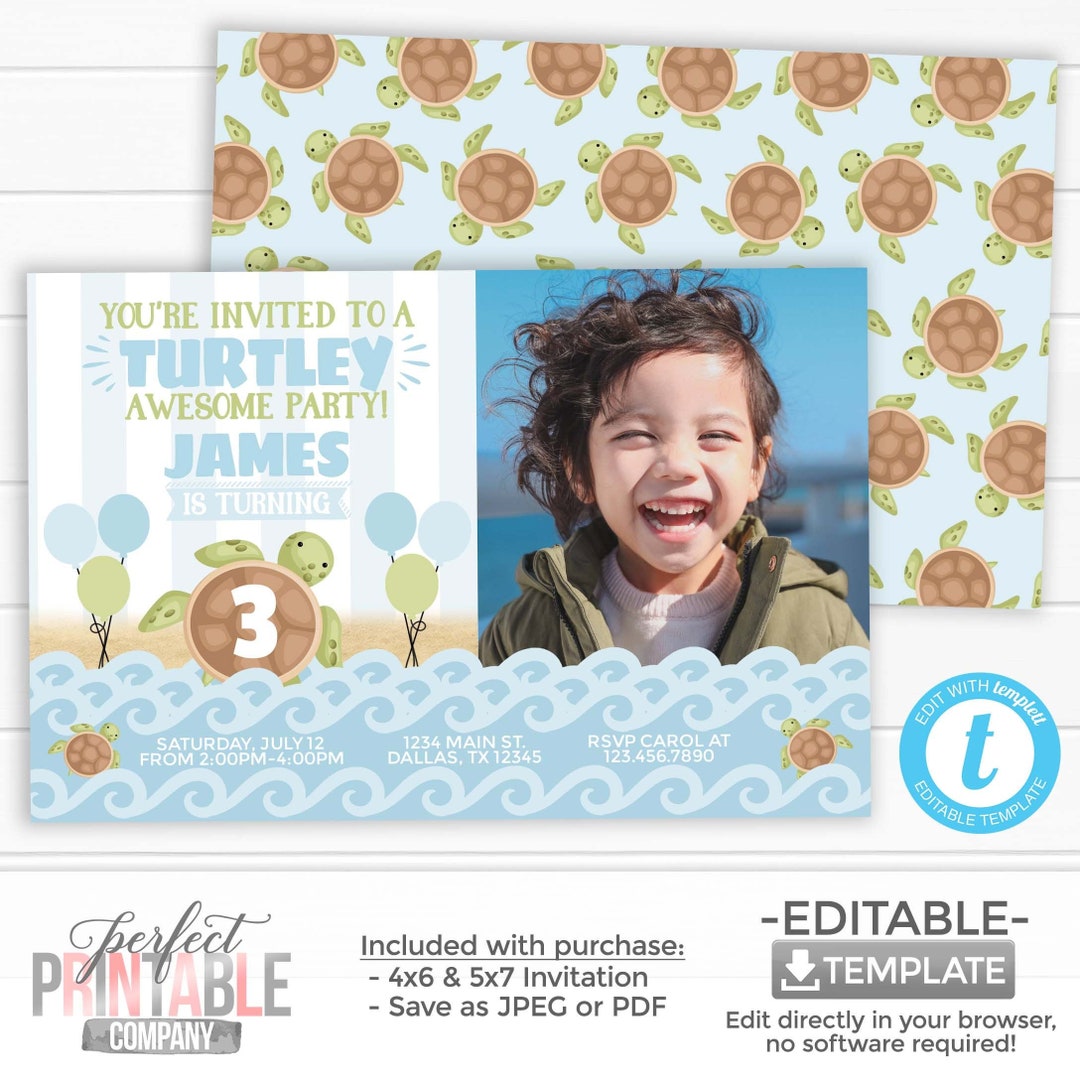 Sea Turtle Birthday Invitation, Sea Turtle Party Invitation, Sea Turtle ...