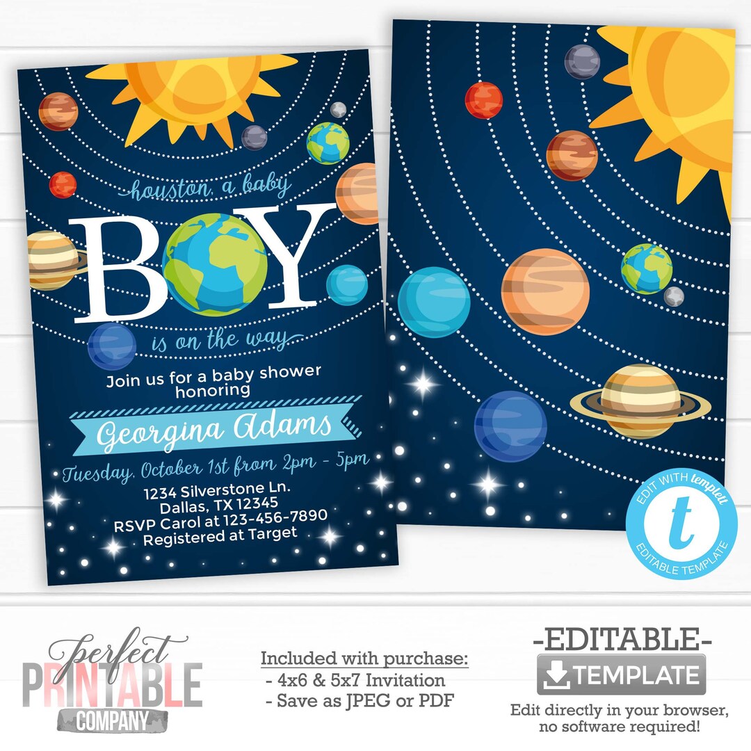 Solar System Baby Shower Invitation, Space Baby Shower Invitation ...