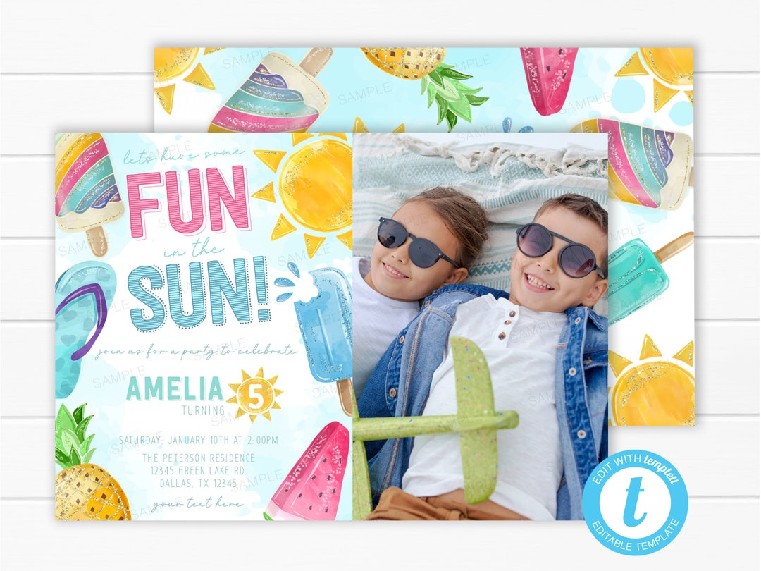 Fun in the Sun Birthday Invitation, Summer Invite, Beach Bash Birthday ...