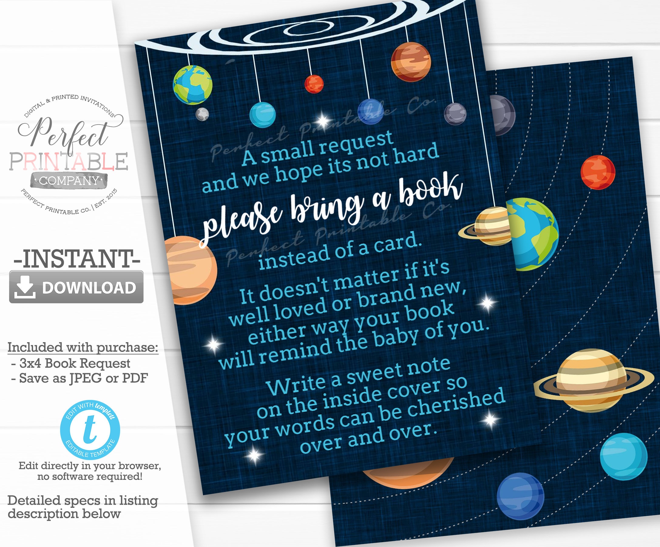 Galaxy Blast Off It's A Boy Blue Planets Baby Shower Game Invitation ...