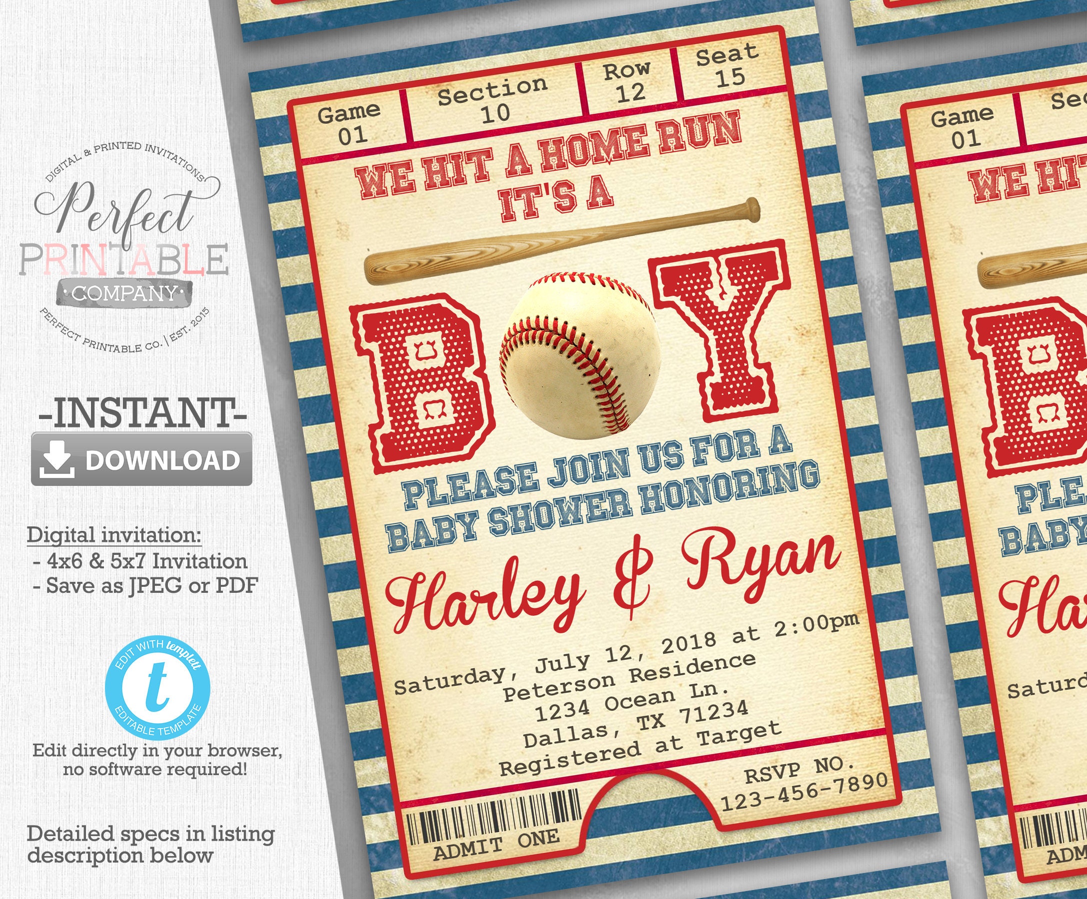 Baseball Baby Shower Invitation Baseball Baby Shower Invite | Etsy