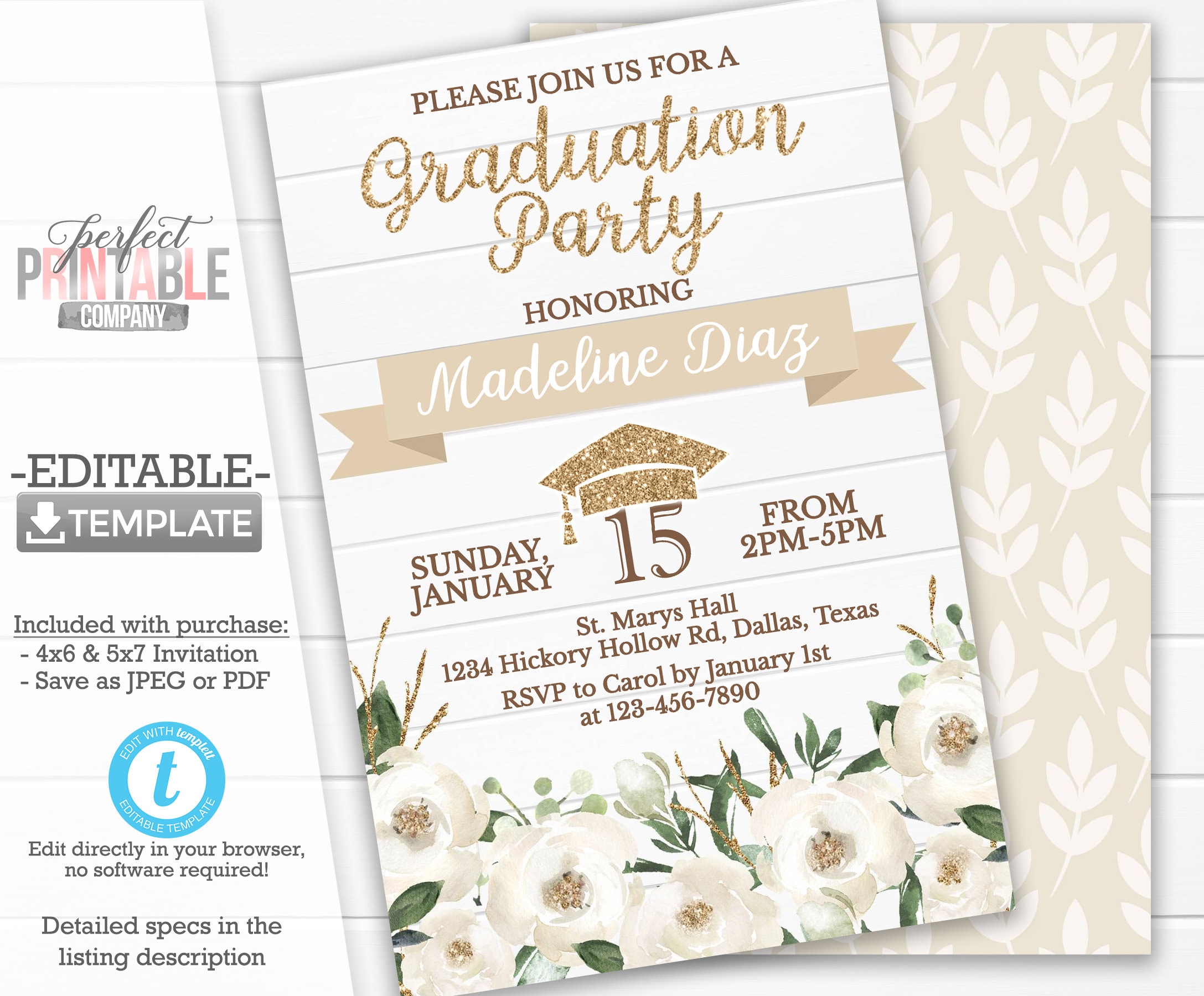 Rustic Graduation Party Invitation White Wood Graduation | Etsy