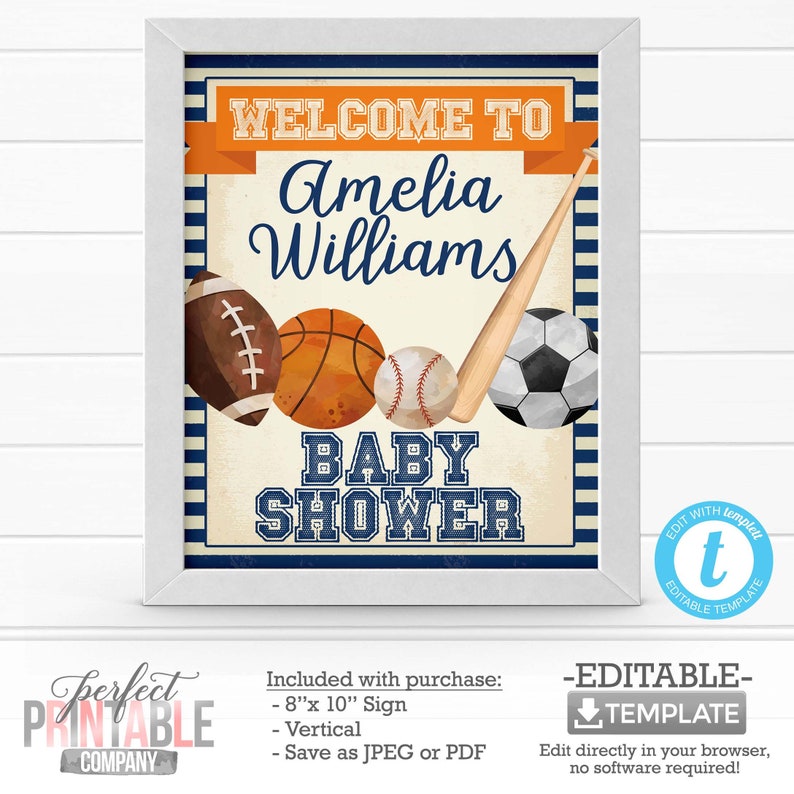 Sports Welcome Sign Sports Baby Shower Welcome Sign Sports - Etsy