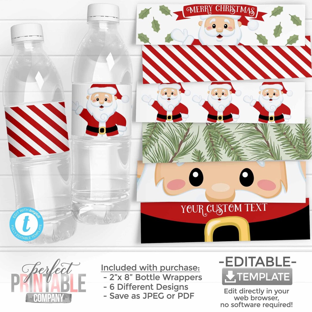 Christmas Water Bottle Labels, Santa Claus Water Bottle Wrappers ...