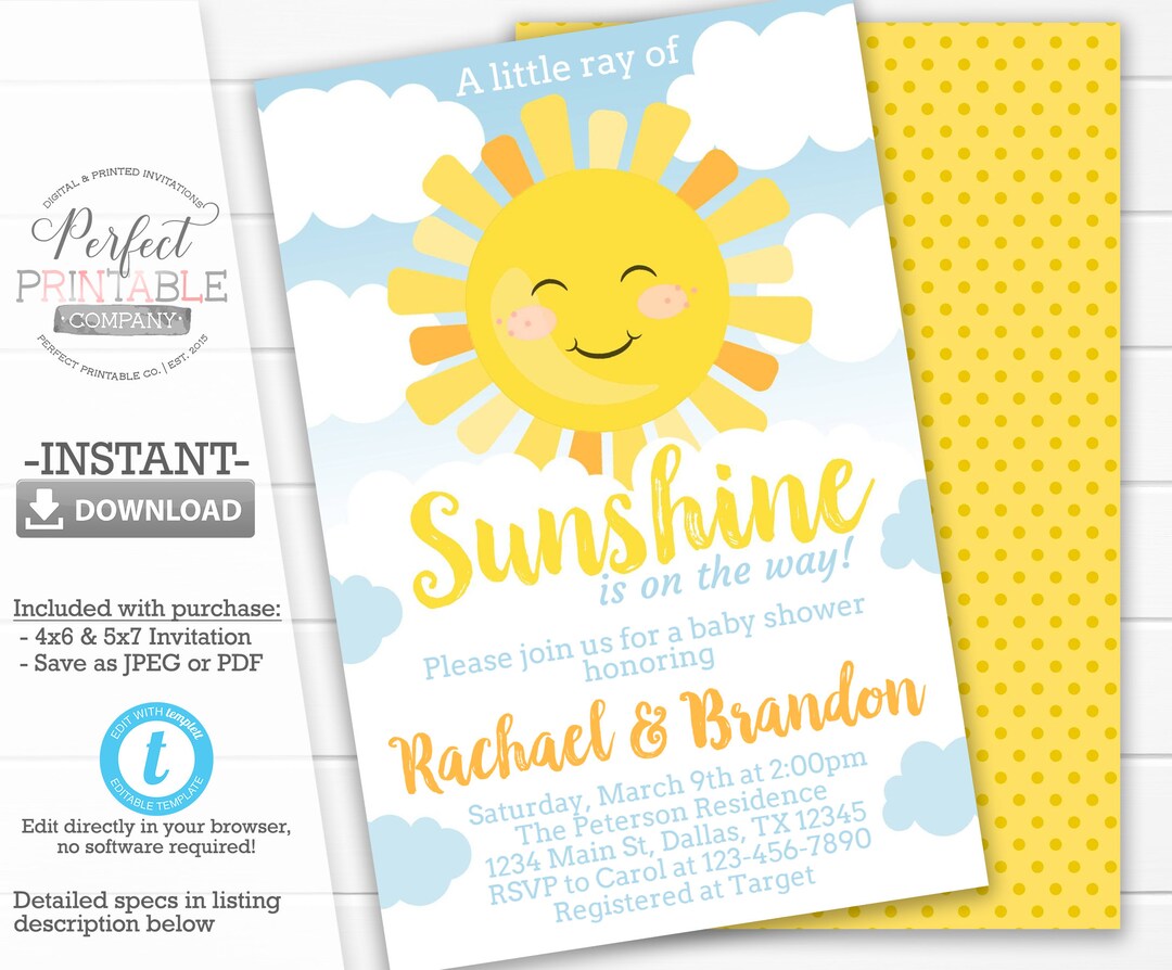 Sunshine Baby Shower Invitation, Sunshine Baby Shower Invite, You Are ...