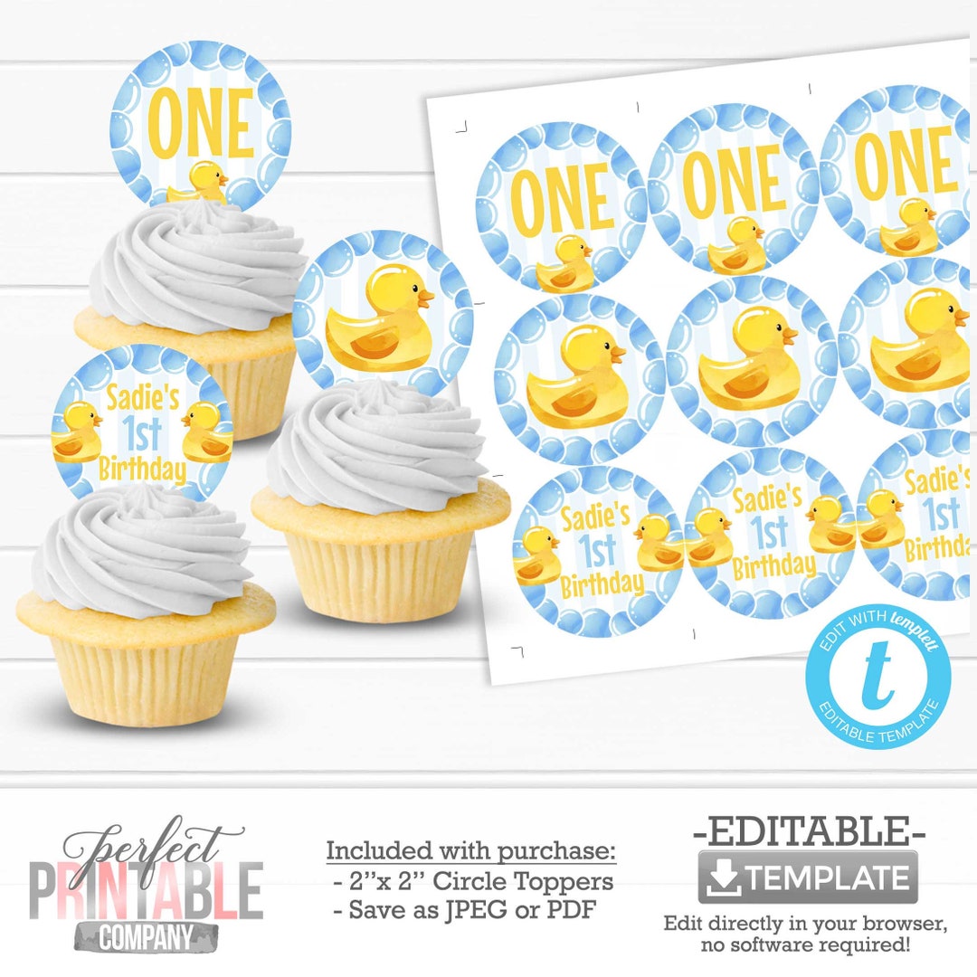 Rubber Duck Cupcake Toppers, Rubber Duck Birthday Party Cupcake Toppers ...