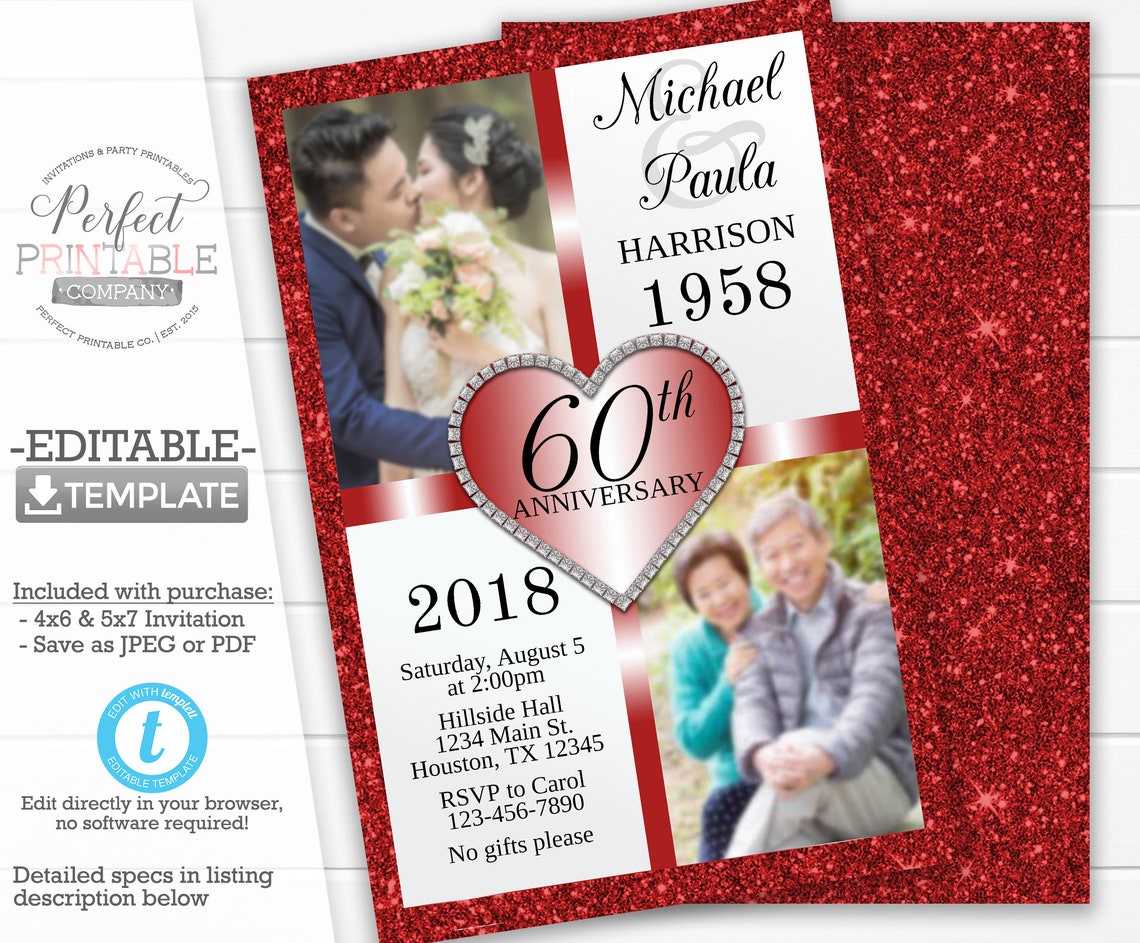 Ruby Red Anniversary Invitation Template Ruby Red Wedding - Etsy