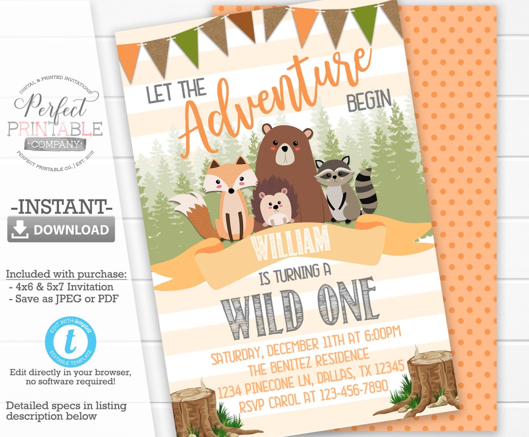 Woodland Invitation, Woodland Birthday Invitation, Woodland Animal ...