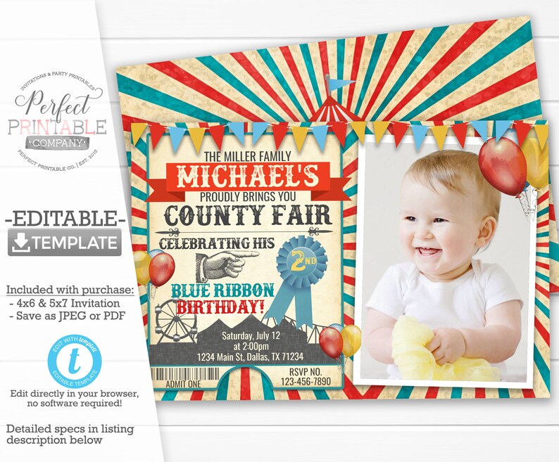 County Fair Birthday Invitation County Fair Invite Carnival - Etsy