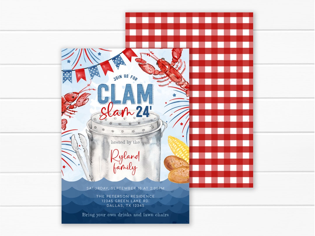 Clam Slam Invitation, 4th of July Seafood Boil Invitation, Memorial Day ...