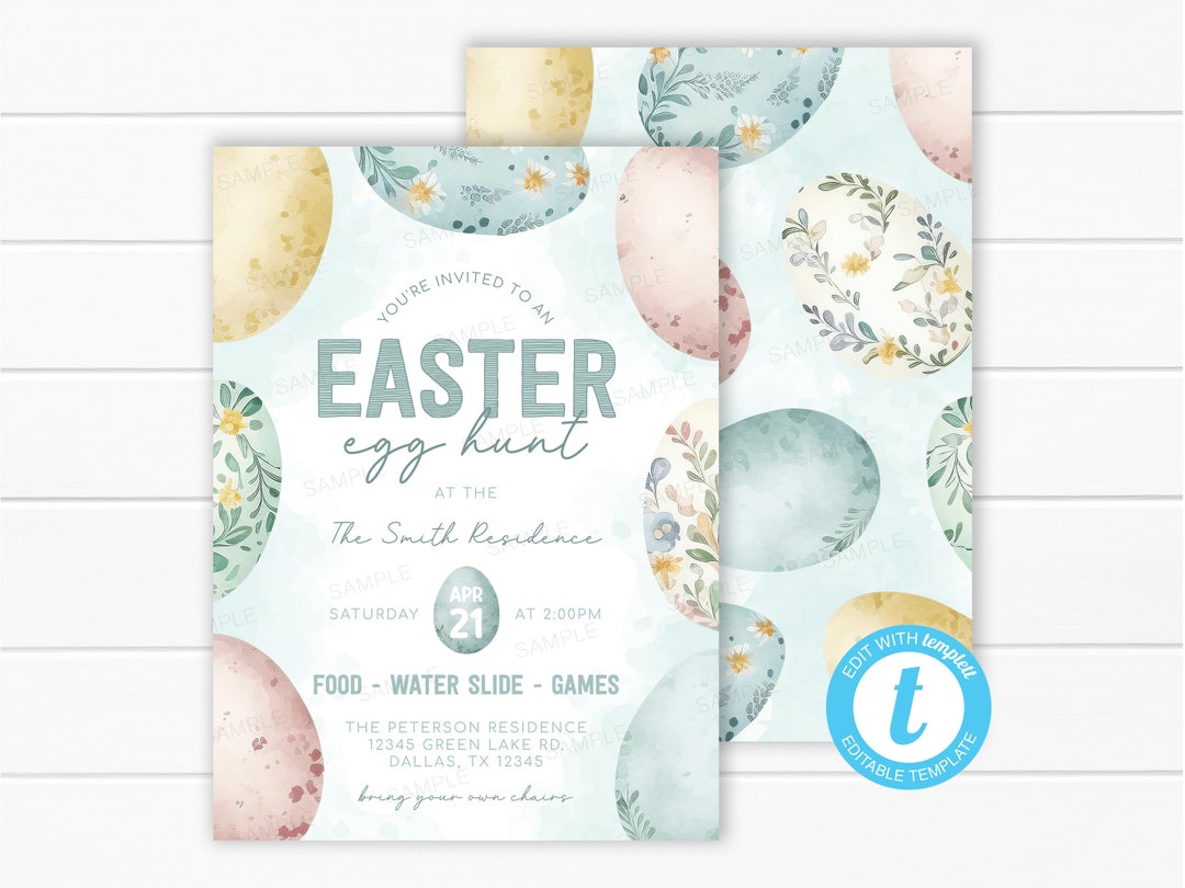 Easter Egg Hunt Invitation, Kids Easter Party Invitation, Pastel Easter ...