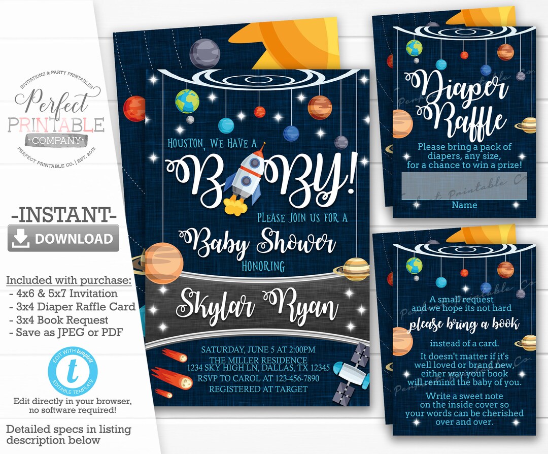 Outer Space Baby Shower Invitation Set, Planet Baby Shower Invitation ...