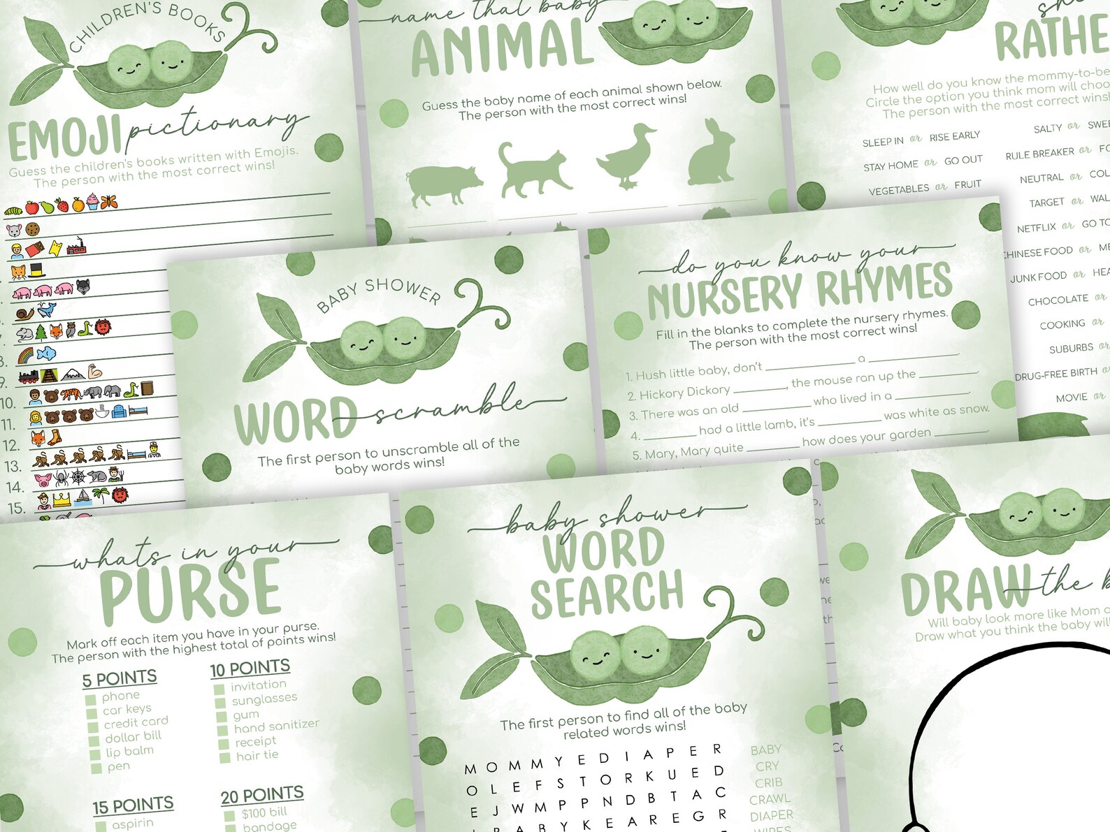Two Peas in a Pod Baby Shower Games - Sweet Pea Twin Boys Activity ...