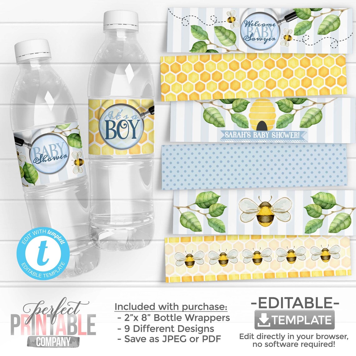 Honey Bee Water Bottle Labels Honeycomb Bee Water Bottle | Etsy