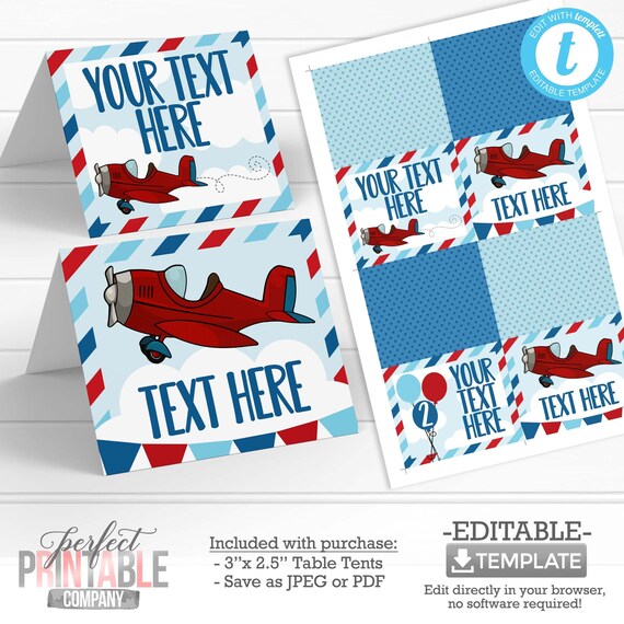 Vintage Airplane Table Tents Plane Place Cards Food Labels - Etsy
