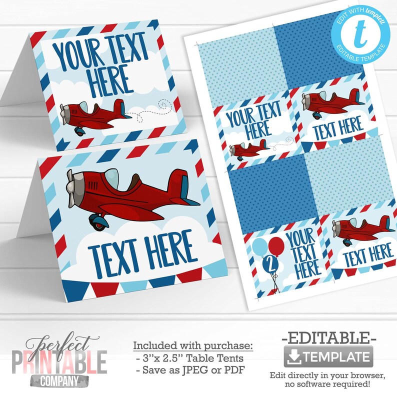 Vintage Airplane Table Tents, Plane Place Cards, Food Labels, Airplane ...