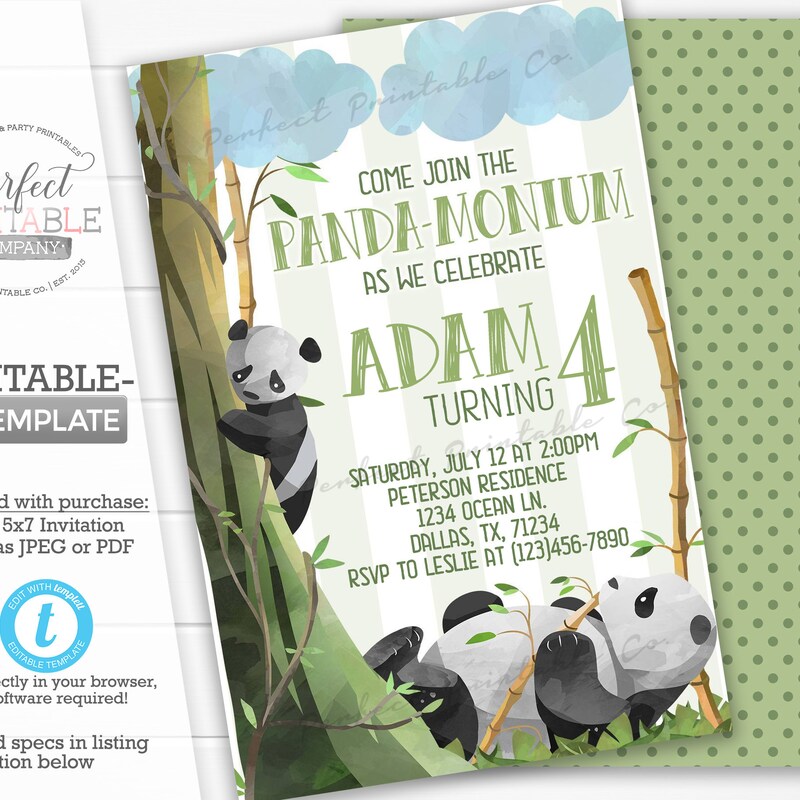 Panda Invitation - Etsy
