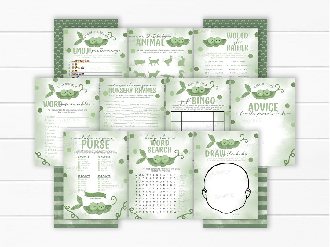 Two Peas in a Pod Baby Shower Games - Sweet Pea Twin Boys Activity ...