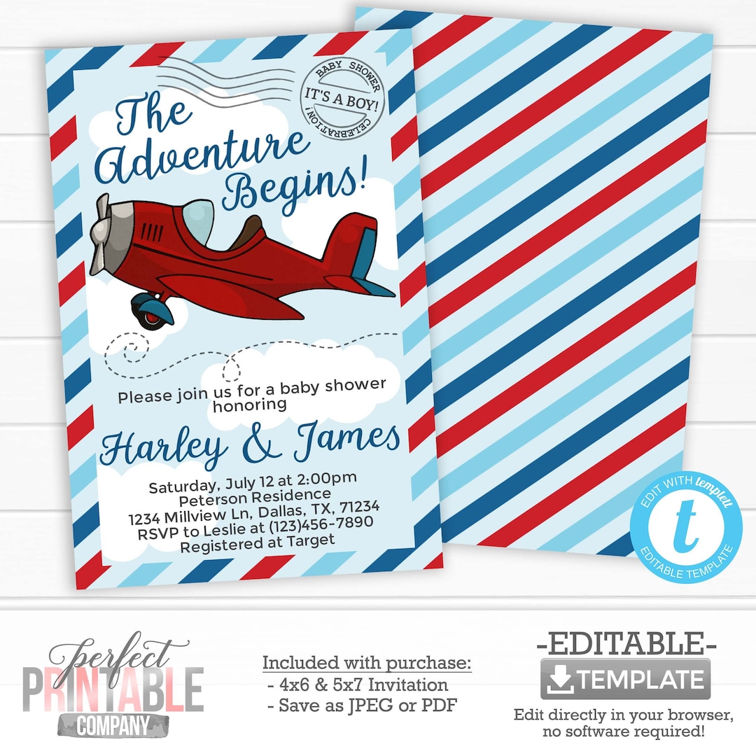 Vintage Airplane Baby Shower Invitation, Aviation Baby Shower ...