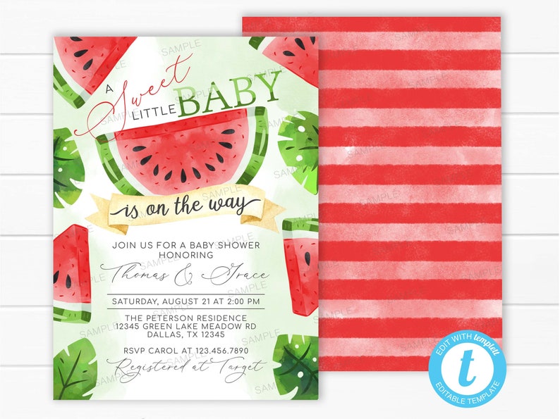 Red Watermelon Baby Shower Invitation Tropical Watermelon - Etsy