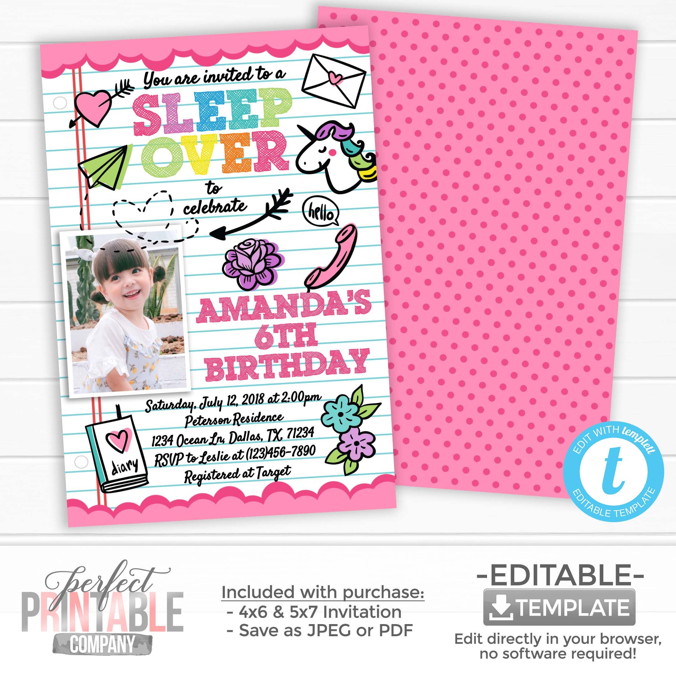 Sleepover Invitation Slumber Party Invitation Sleepover Etsy
