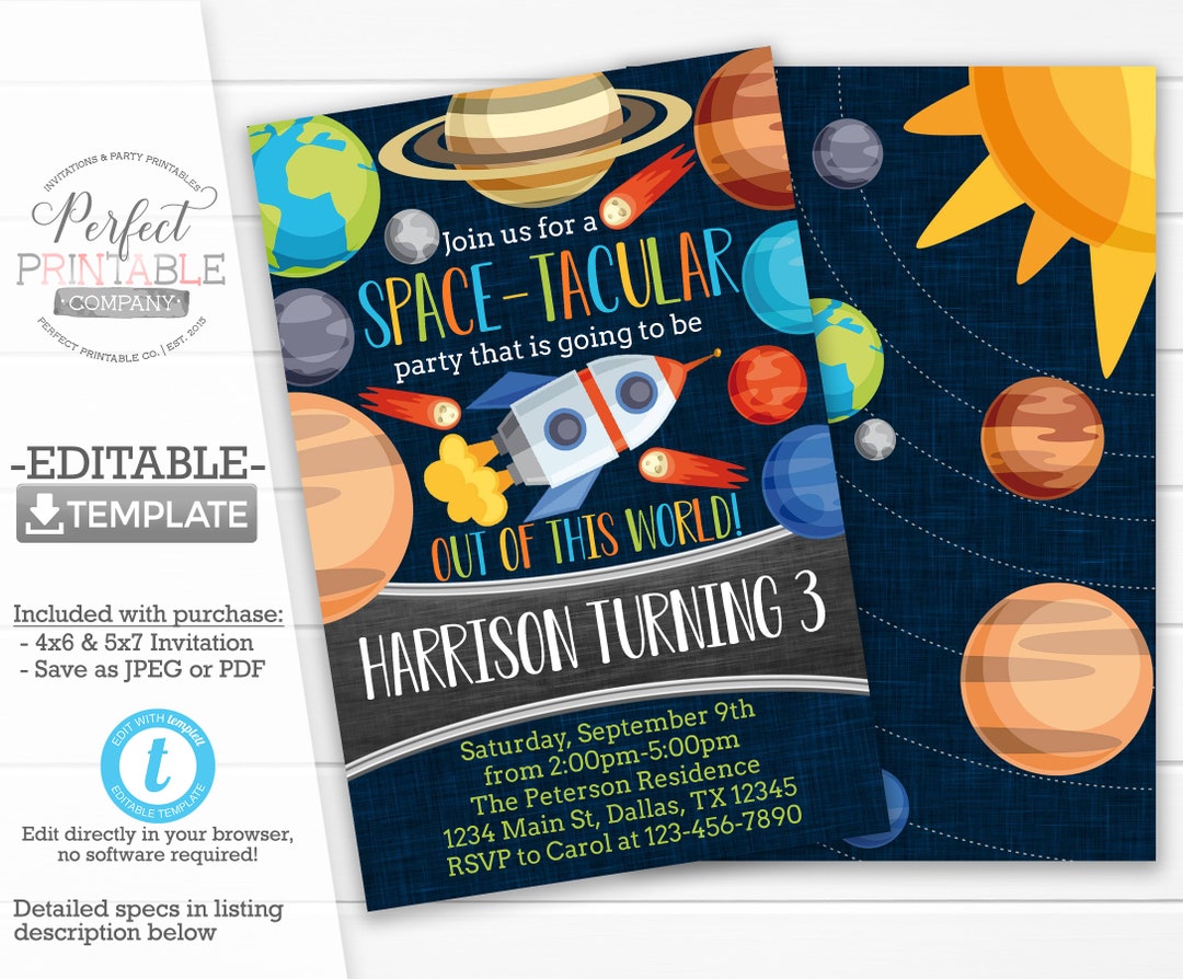 Solar System Birthday Party Invitation, Planet Invitation, Rocket ...