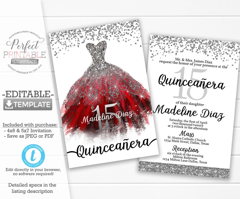Ruby Red Quinceañera Invitation Quinceañera Invite Mis - Etsy