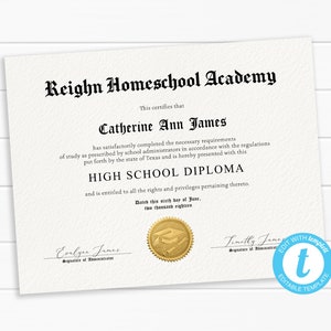 Editable Homeschool Diploma Template, High School Diploma, High School ...