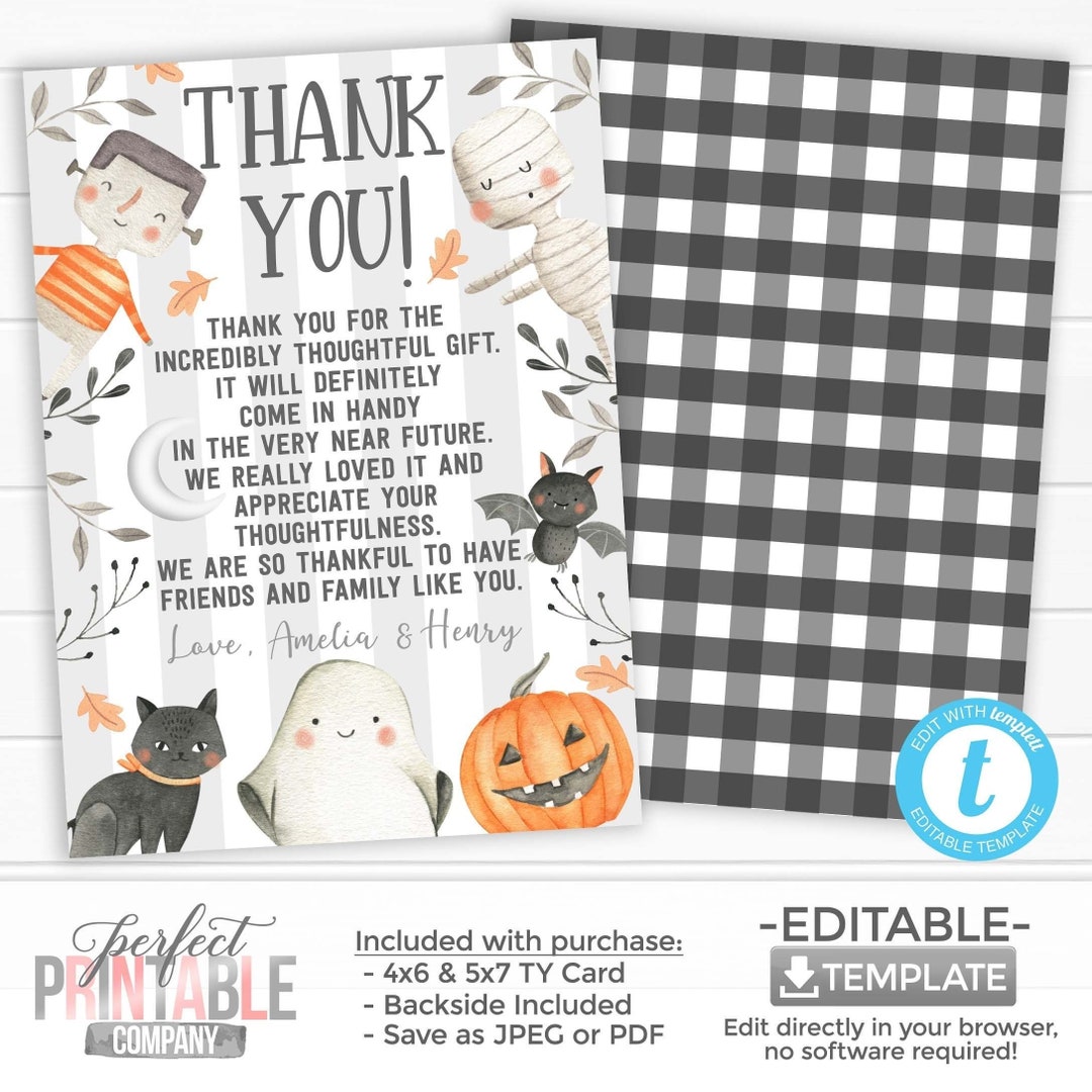 Halloween Thank You Card, Halloween Thank You Note, Baby Shower ...