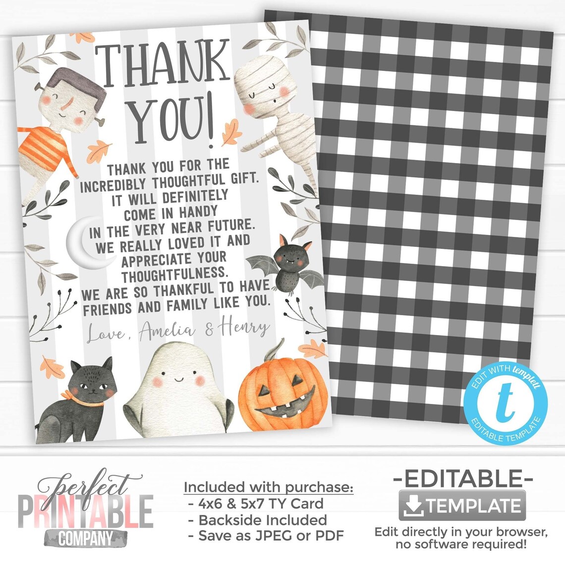 Halloween Thank You Card Halloween Thank You Note Baby - Etsy